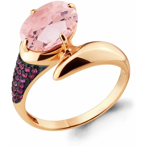 Кольцо Diamant online, серебро, 925 проба, золочение, корунд, морганит, размер 16.5, розовый