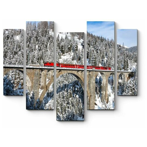 Модульная картина Горный красный поезд131x106