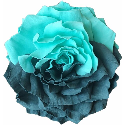 Заколка-брошь для волос/одежды/сумки большой цветок роза бирюзово-зеленая 2836мп