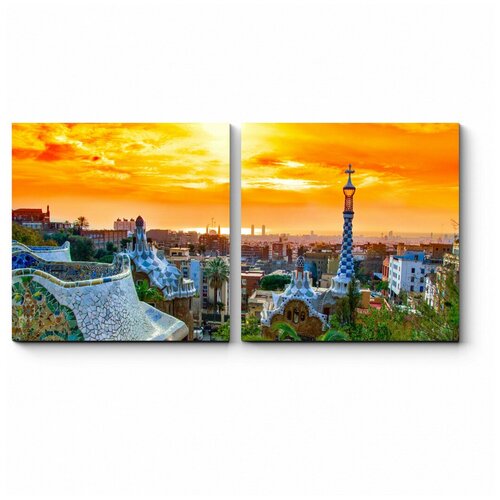 Модульная картина Великолепный закат, Барселона 90x45