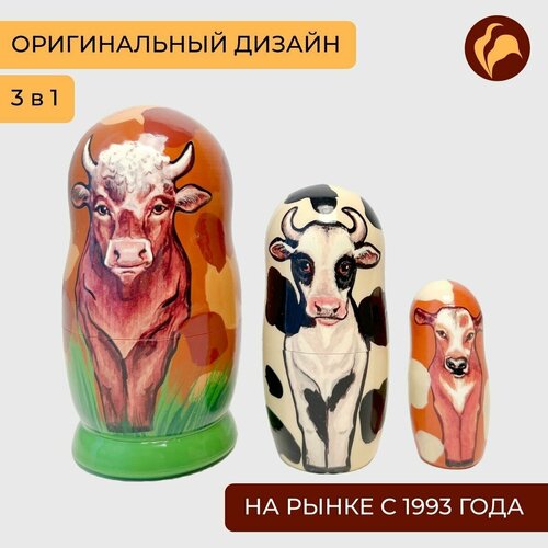 Матрешка "Коровы" авторская деревянная игрушка сувенир детская для девочки и мальчика