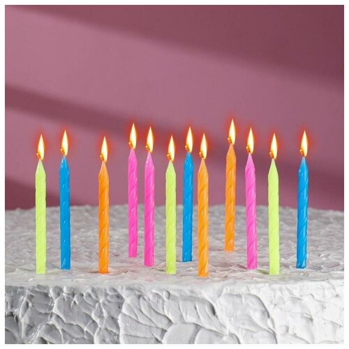 Страна Карнавалия Свечи для торта "Неон", 12 шт, разноцветные, высокие, 10 см