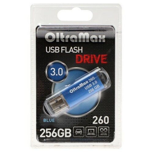 Флешка OltraMax 260, 256 Гб, USB3.0, чт до 70 Мб/с, зап до 20 Мб/с, синяя