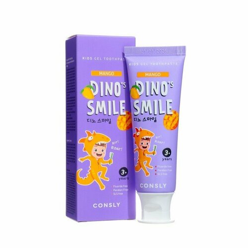 Детская гелевая зубная паста Consly DINO's SMILE c ксилитом и вкусом манго, 60 г (комплект из 7 шт)