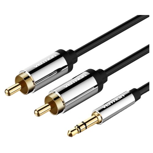 Vention Кабель аудио Jack 3,5 mm M (папа) / 2RCA M (папа) для подключения гарнитуры и акустических систем к компьютеру или смартфону, - 1.5 м, чёрный