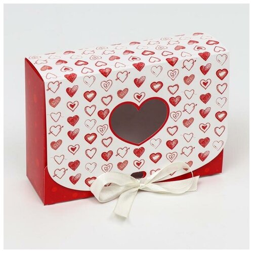 Подарочная коробка сборная с окном "Сердца", 16,5 х 11,5 х 5 см(5 шт.)