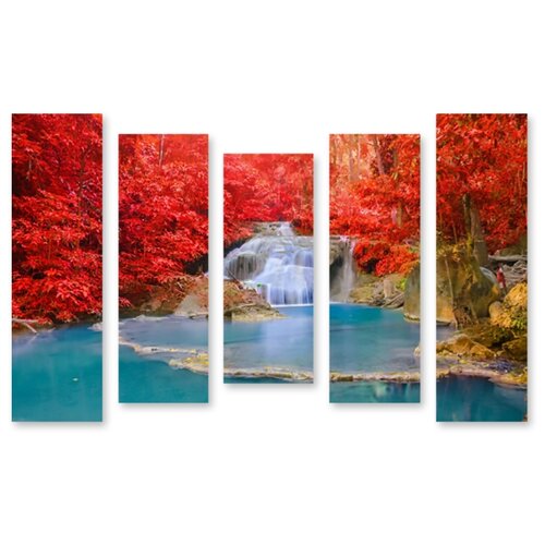 Модульная картина на холсте "Красный лес" 90x46 см
