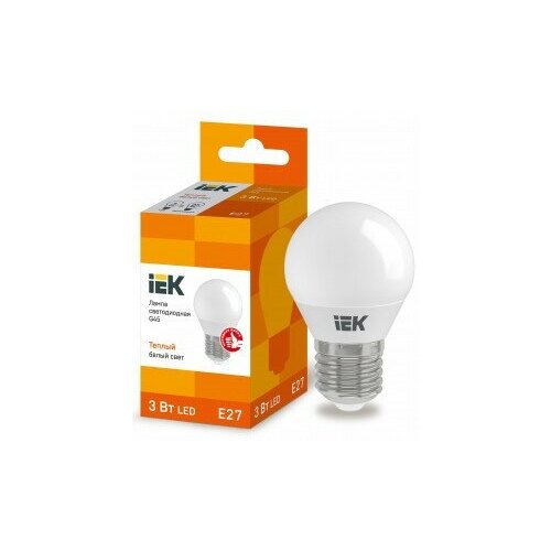 Светодиодная LED лампа IEK шар G45 E27 3W(270lm) 3000K 2K 78x45 матовая ECO LLE-G45-3-230-30-E27 (упаковка 12 штук)