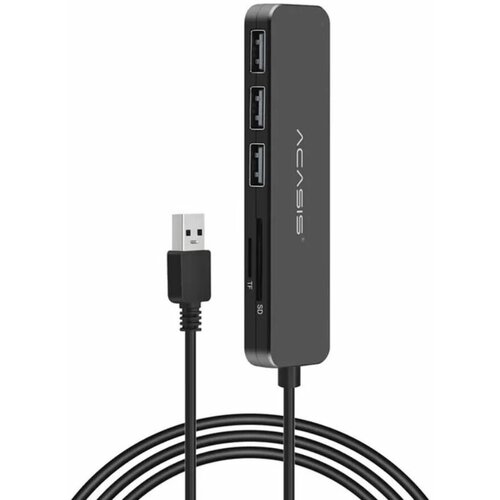 Хаб USB Acasis AB2-CL412 USB2.0 to 3 USB2.0 + TF/Memory Card, черный