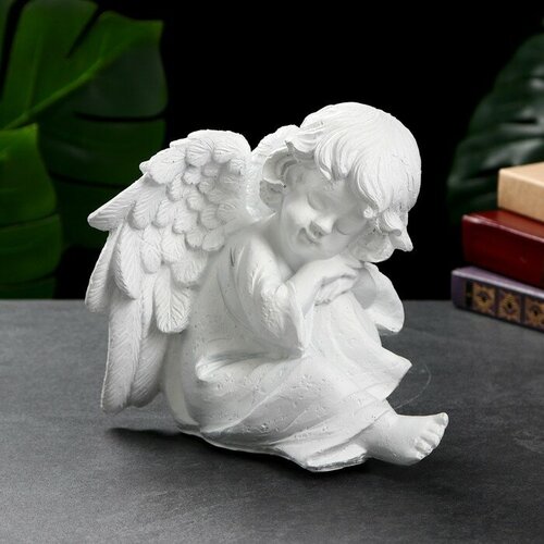Хорошие сувениры Фигура "Ангелочек с крыльями сидит" белый, 17х20х25см