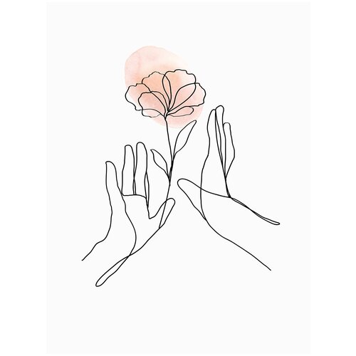 Постер / Плакат / Картина Силуэт рук и цветка 50х70 см в раме