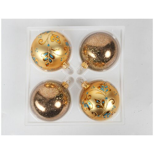 Набор стеклянных шаров дивный САД, золотой с шоколадным, 4х75 мм, Елочка С 2030-зол-шок