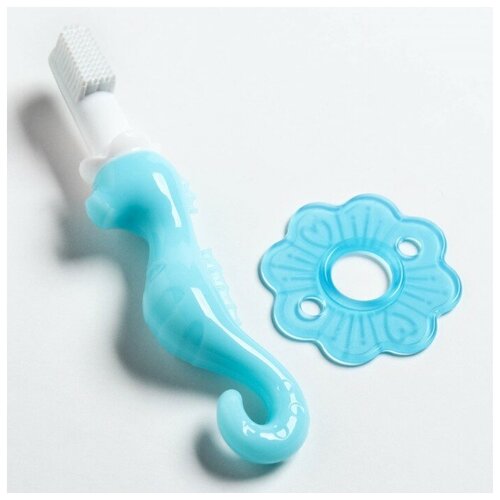 Детская зубная щетка-массажер, Морской конeк, силиконовая, с ограничителем, от 3 мес, цвет микс