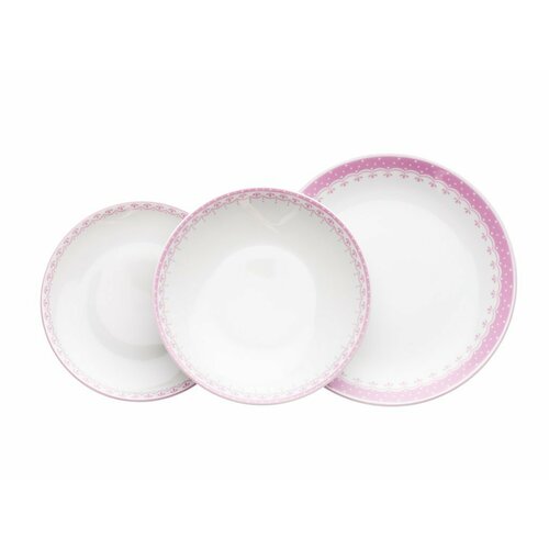 Набор тарелок 4 персоны 12 предметов, HYGGELYNE, Розовые узоры 71160120-327A Leander