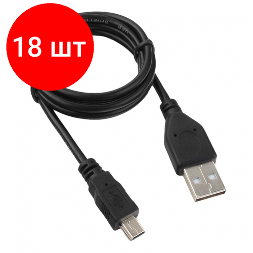 Комплект 18 штук, Кабель USB 2.0 - Mini USB, М/М, 1 м, Гарнизон, чер, GCC-USB2-AM5P-1M