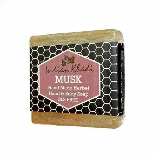 MUSK Hand Made Herbal Hand & Body Soap, SLS Free, Indian Khadi (муск травяное мыло ручной работы, Индиан Кхади), 100 г.