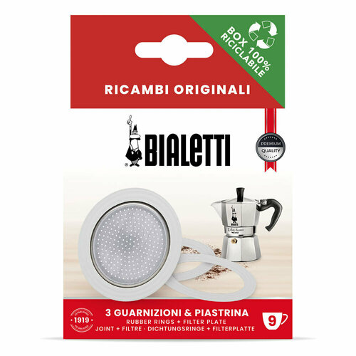 3 уплотнителя + 1 Фильтр Bialetti для алюминиевых кофеварок на 9 чашек