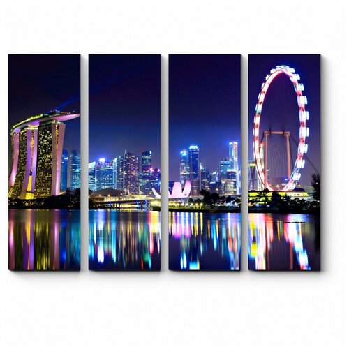 Модульная картина Огни ночного Сингапура в отражении Марина Бэй 80x60