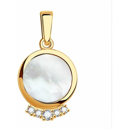 Подвеска Diamant online, золото, 585 проба, перламутр, фианит, размер 1.2 см.