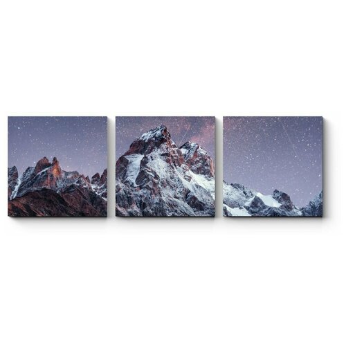 Модульная картина Заснеженные вершины под фантастическим звездным небом 100x33