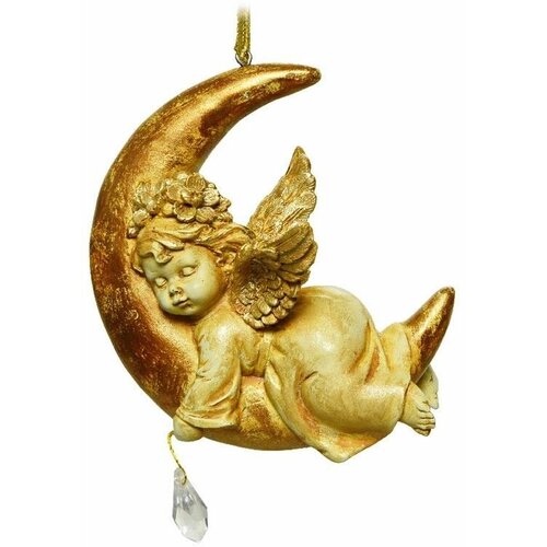 Ёлочная игрушка лунный ангел, полистоун, золотой антик, 12.5 см, Kaemingk (Decoris) 520635