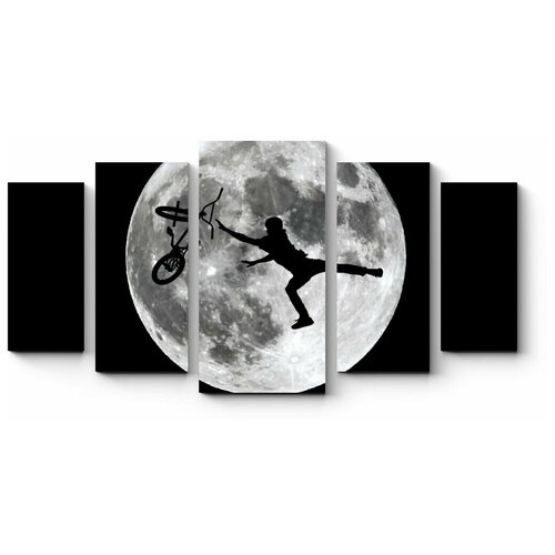 Модульная картина Силуэт байкера на фоне луны150x83