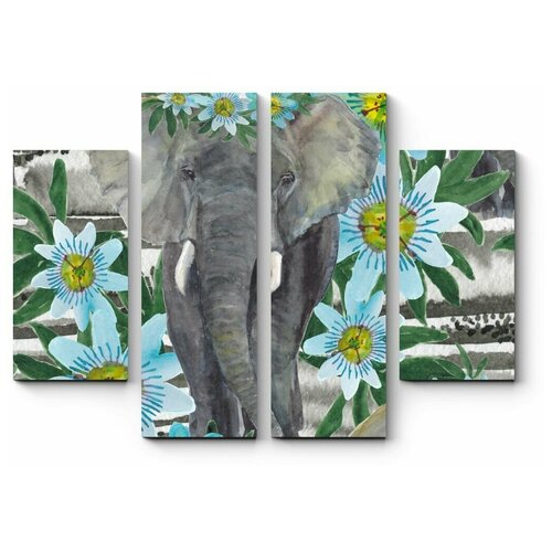 Модульная картина Слон, гуляющий среди цветов140x105