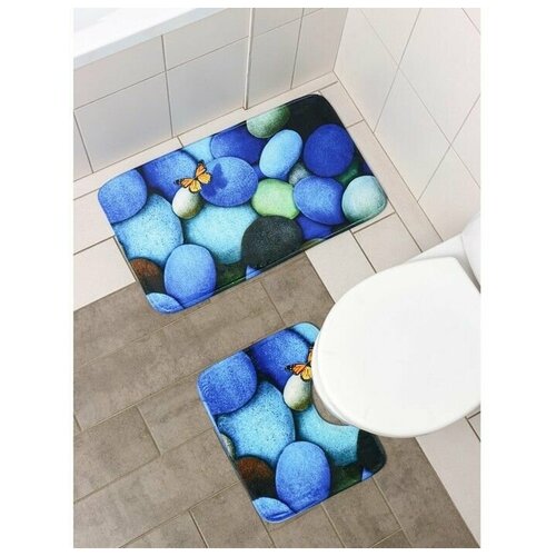 Доляна Набор ковриков для ванной и туалета Доляна «Камни», 2 шт, 38×45, 43×73 см
