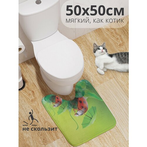 Коврик для туалета с вырезом противоскользящий JoyArty JoyArty "Забавные божьи коровки" 50x50 см