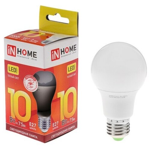 INhome Лампа светодиодная IN HOME LED-A60-VC, Е27, 10 Вт, 230 В, 3000 К, 900 Лм