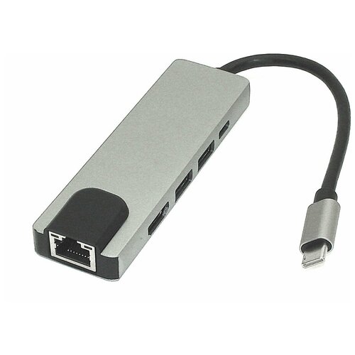 Адаптер Type-C на HDMI, USB 3.0*2 + RJ45 + Type-C серебро