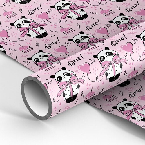 Бумага упаковочная MESHU "PandaGift_Pink", 90 г/кв. м, 70x100см, глянцевая (MS_46387), 50шт.