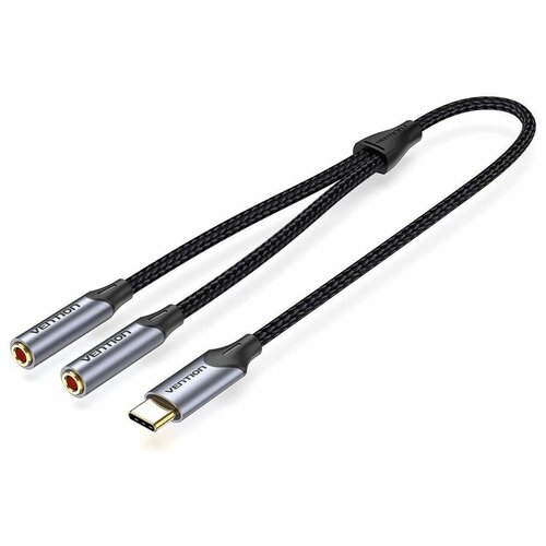 Переходник-разветвитель Vention гибкий USB-C M/Jack 3.5 mm F x 2 - 0.3м