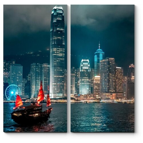 Модульная картина Ночные огни Гонконга100x100