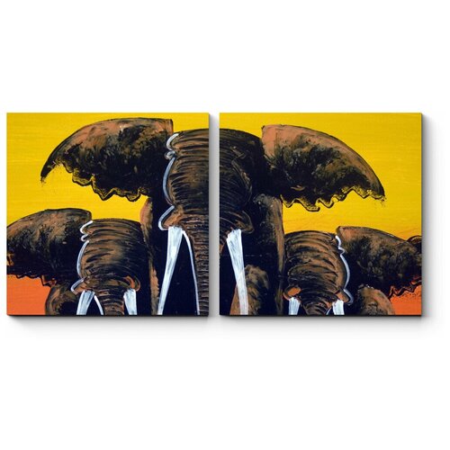 Модульная картина Могучее трио слонов 90x45