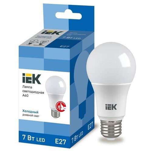 Лампа светодиодная ECO A60 7Вт грушевидная 230В 6500К E27 | код LLE-A60-7-230-65-E27 | IEK (9шт. в упак.)