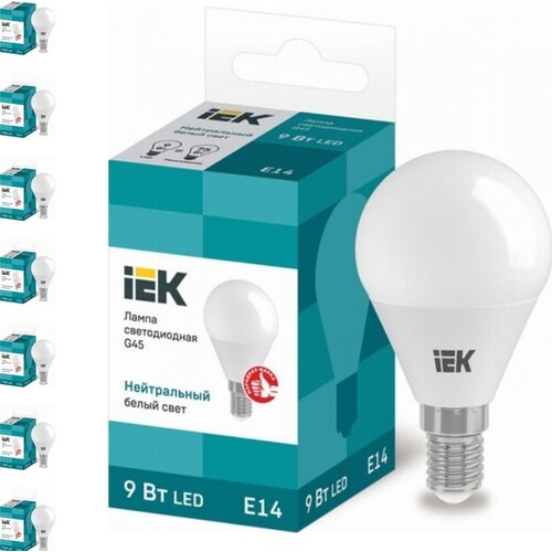 Светодиодная лампа IEK Eco 9W эквивалент 75W 4000K 810Лм E14 шар (комплект из 7 шт.)