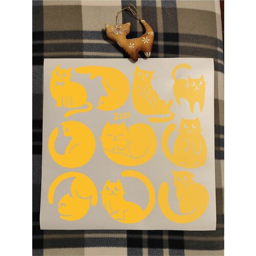 Наклейка интерьерная "Котики"/ коты на шкафчики / желтый цвет