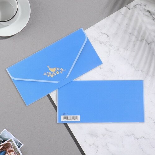Стильная открытка Конверт для денег "Птичка" синий, бархат, 19,5х9см
