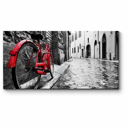 Модульная картина Красный велосипед на мощенной улице 90x45