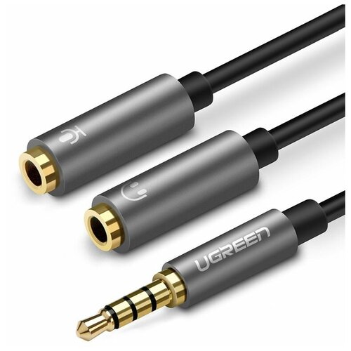 Разветвитель Ugreen AV141 (30619) 3.5mm male to 2 Female Audio Cable (20 см) чёрный / серый