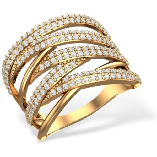 Перстень POKROVSKY, красное золото, 585 проба, гравировка, фианит, размер 18, золотой, бесцветный