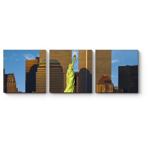 Модульная картина Всемирный торговый центр за Статуей Свободы120x40