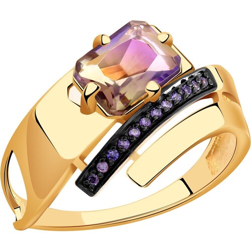 Кольцо Diamant online, золото, 585 проба, аметрин, фианит, размер 19.5