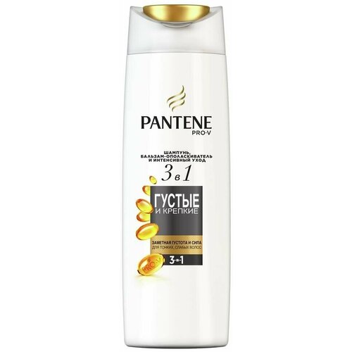 Шампунь для волос Pantene,(с бальзамом/ополаскивателем) 3 в 1 Густые и крепкие, 360 мл