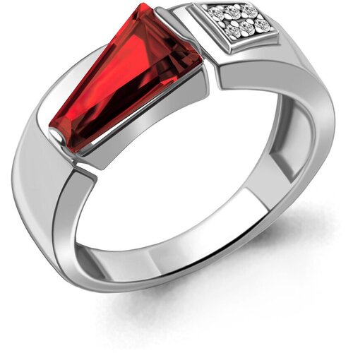 Кольцо Diamant online, серебро, 925 проба, гранат, фианит, размер 18, красный