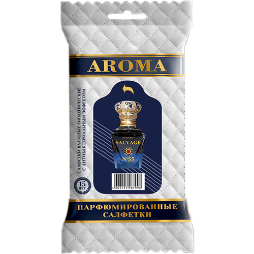 Салфетки влажные AROMA-TOPLINE мини 15 шт. с ароматом мужского парфюма SAUVAGE