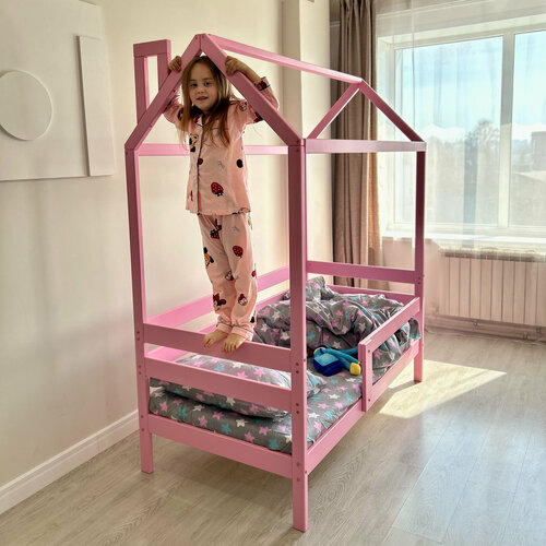 Кровать детская с бортиком кроватка домик подростковая 160 80 розовая