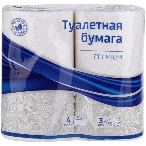 Бумага туалетная OfficeClean "Premium", 3-слойная, 4 штуки, с тиснением, белая (279673)