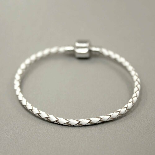 Браслет-цепочка Handinsilver ( Посеребриручку ) Кожаная основа для браслета с шармами, стекло, муранское стекло, стразы, 1 шт., размер 18 см, белый